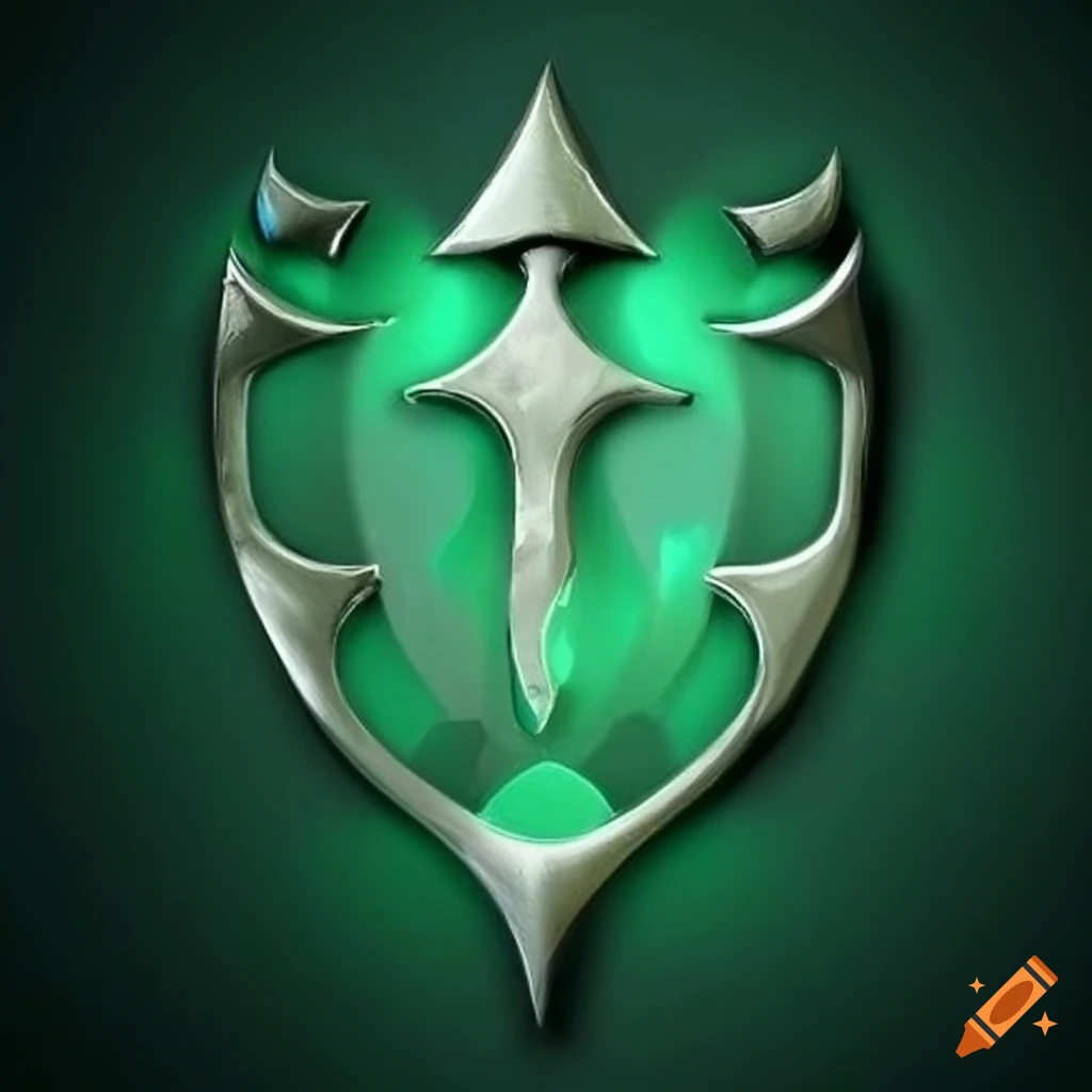 Unique game guild crest in green and silver colors on Craiyon
