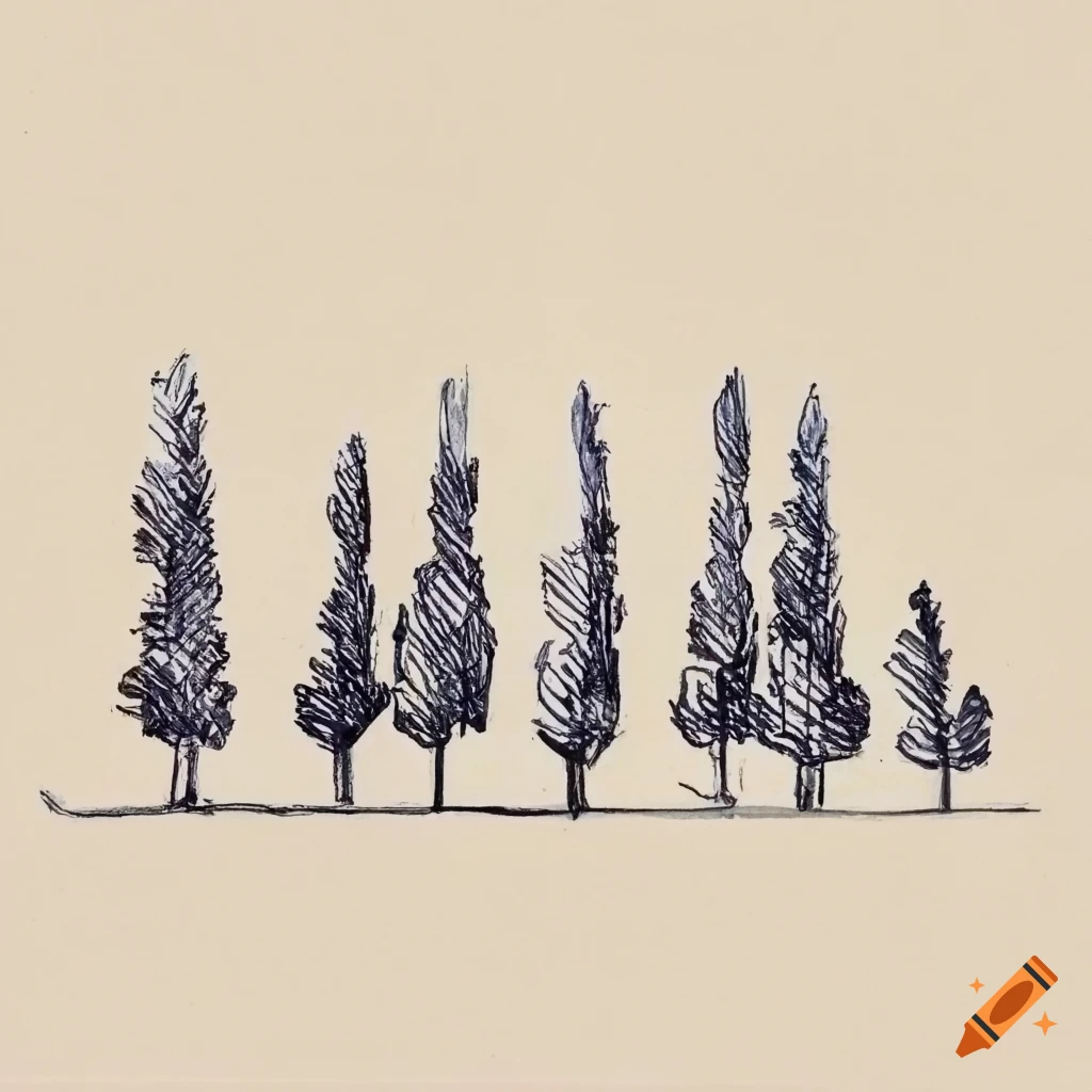 Hand-drawn architectural concept sketch of cyprus trees on Craiyon