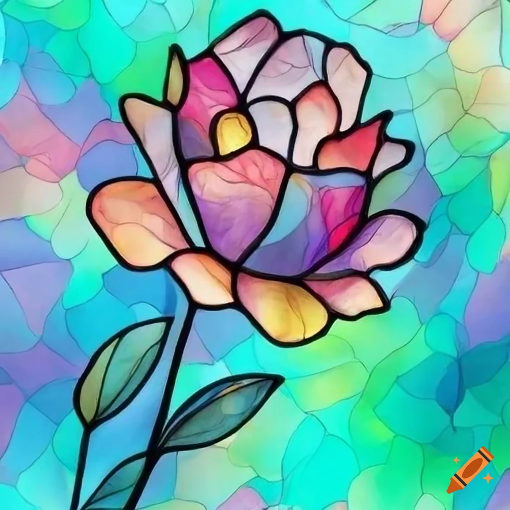Stained glass artwork of pastel-colored flowers on Craiyon