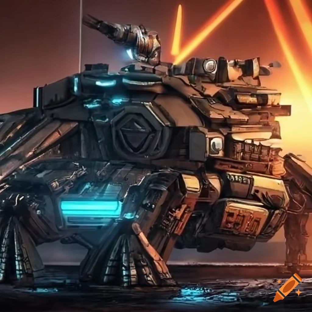 Cybernetic war machine with laser canons on Craiyon