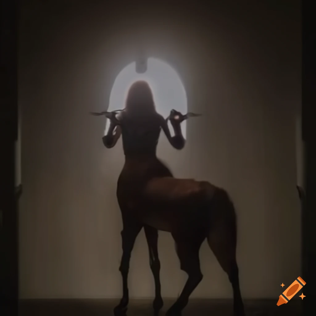 Cinematic photo of a centaur looking in a magic mirror on Craiyon