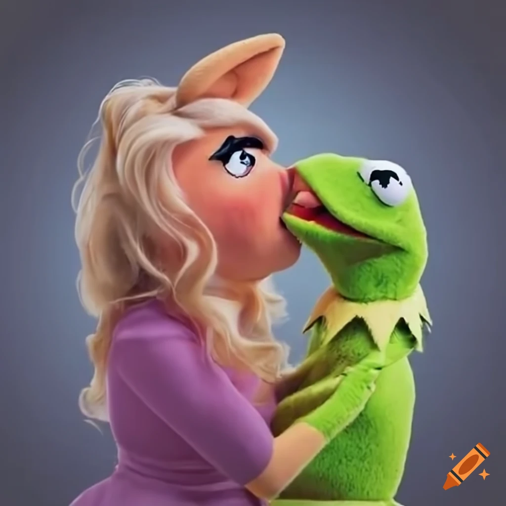 Romantic kiss between miss piggy and kermit on Craiyon