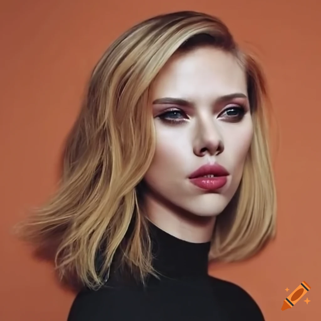Scarlett Johansson with a black turtleneck and bob hairstyle on Craiyon