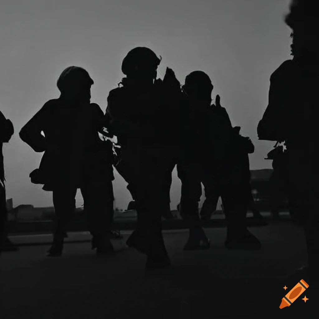 Silhouettes of angry mob in chaotic unrest on Craiyon