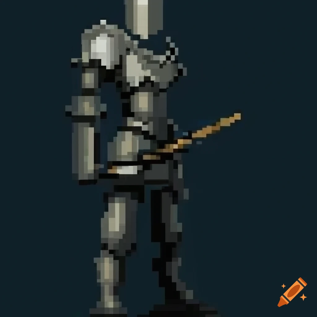 Pixel art knight character on Craiyon