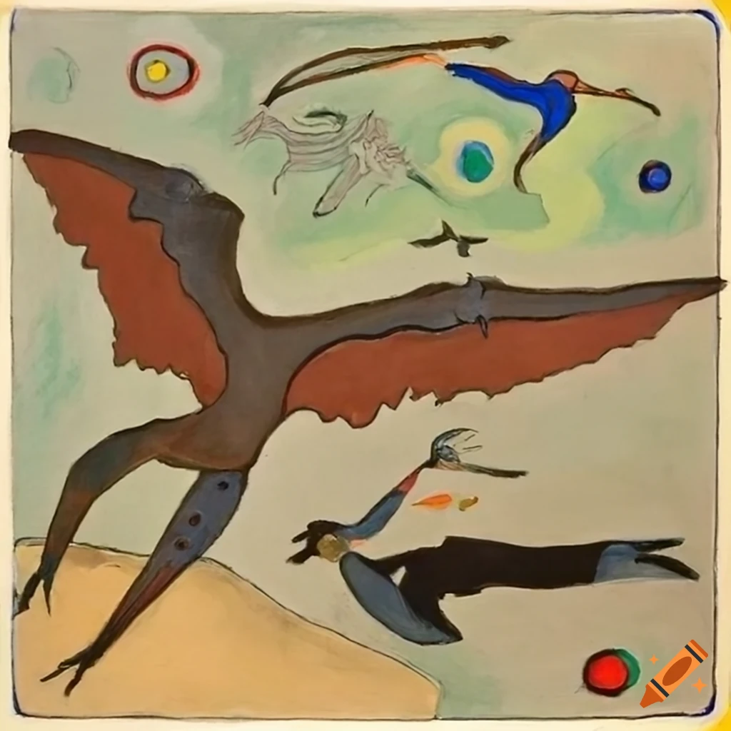 Painting of a pterodactyl fighting a cowboy in a Wild-West rodeo on Craiyon