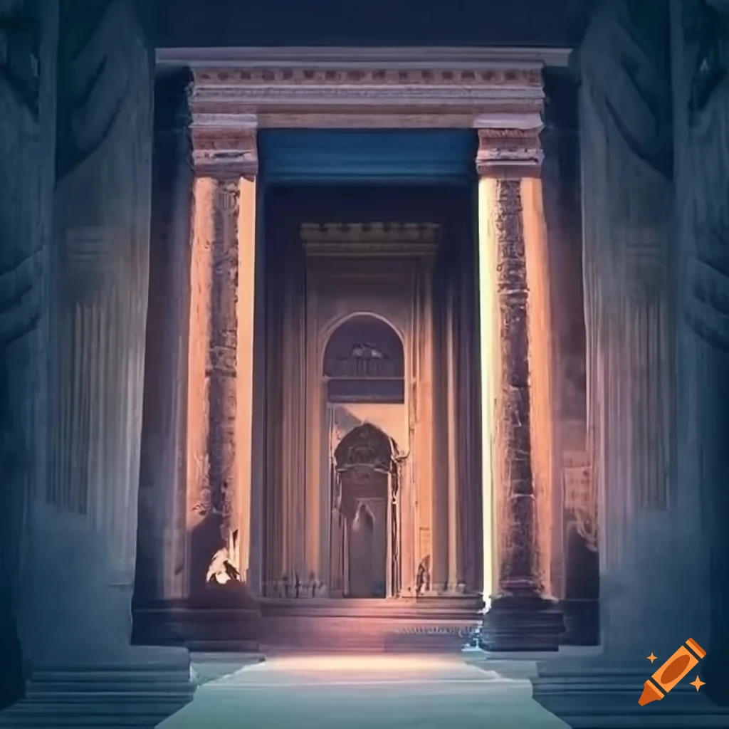 Interior of a greco-roman temple with babylonian and hebrew influences ...