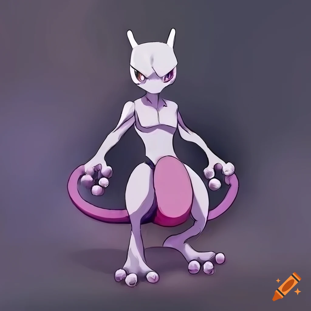 Acrylic illustration of Mewtwo on Craiyon
