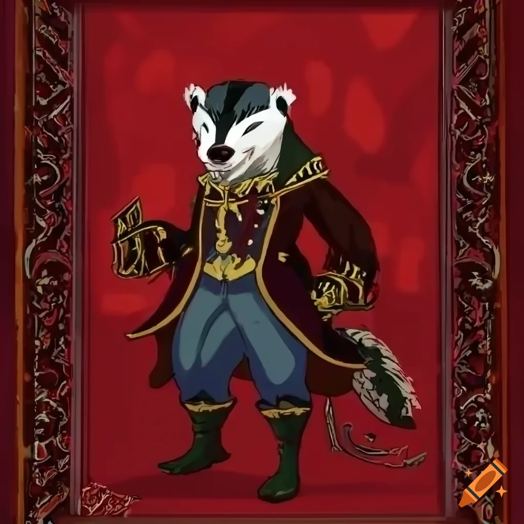 Cel-shaded European Badger character in a red Victorian-style outfit on ...
