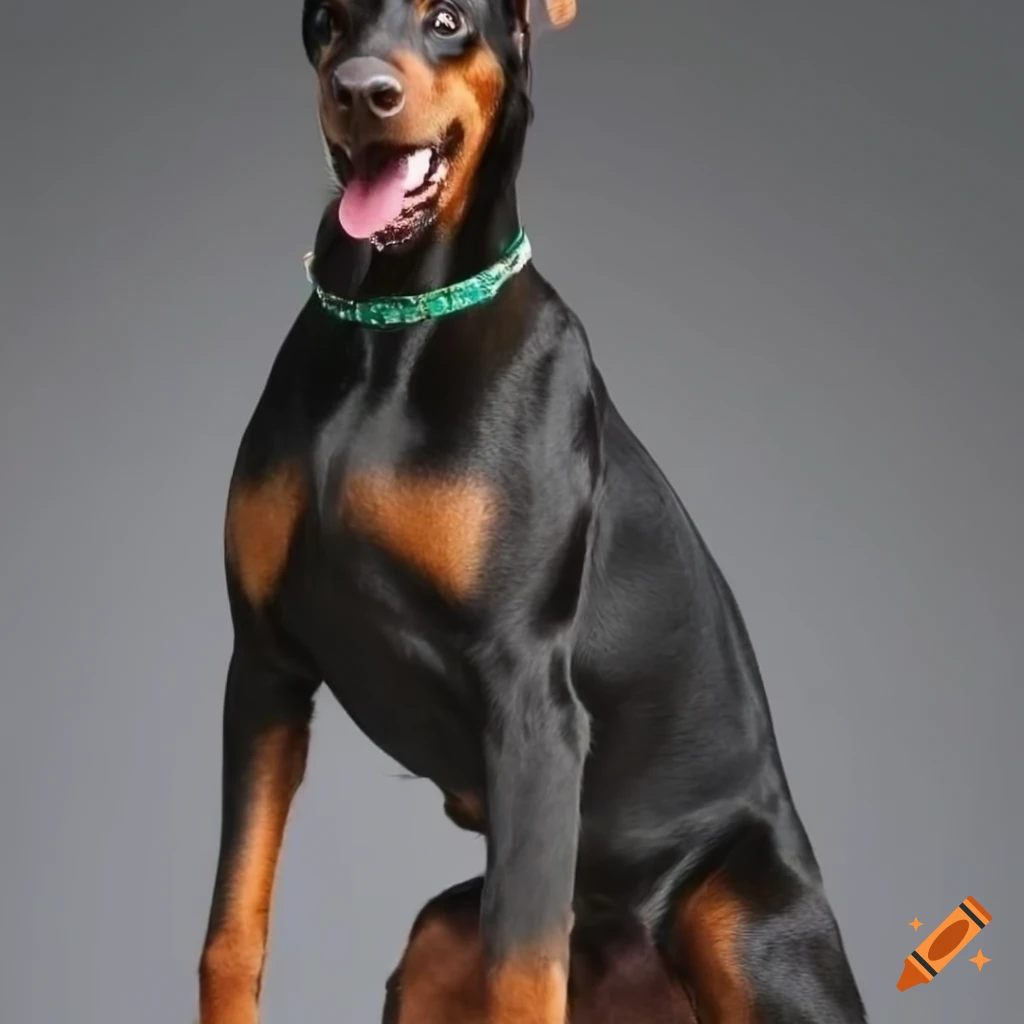 Full body shot of a Doberman pinscher with natural tail on Craiyon