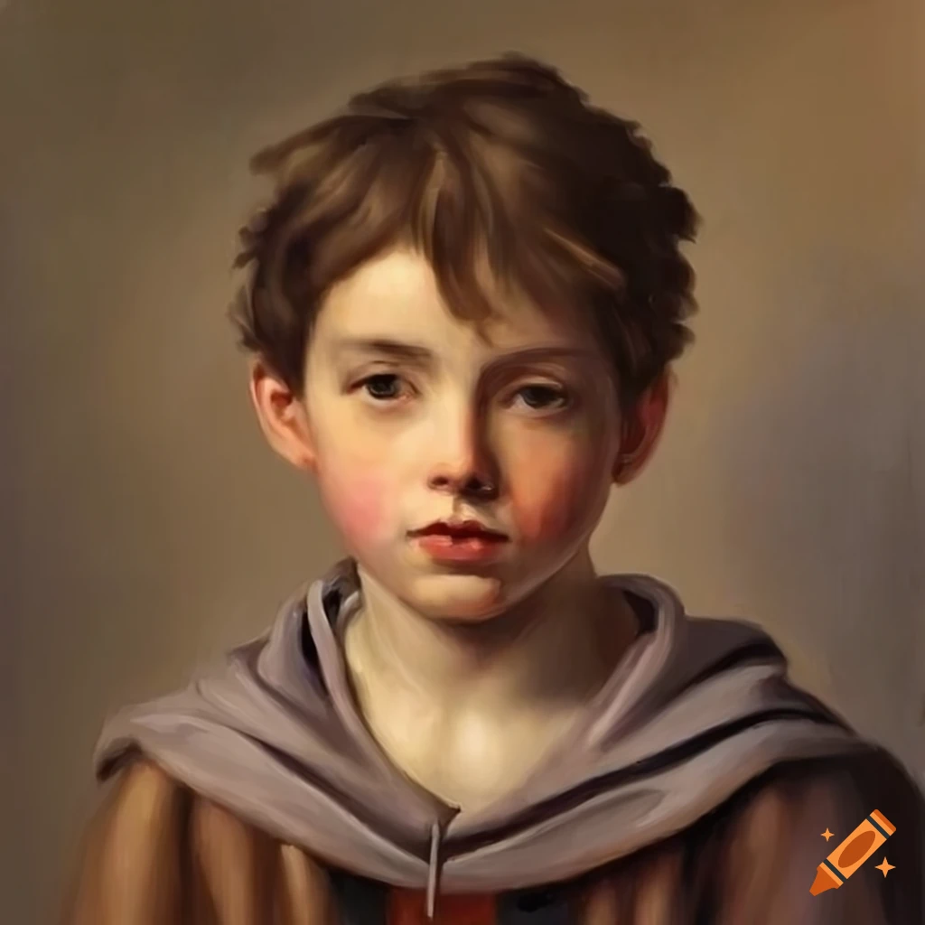 Detailed oil painting of a confident young boy on Craiyon