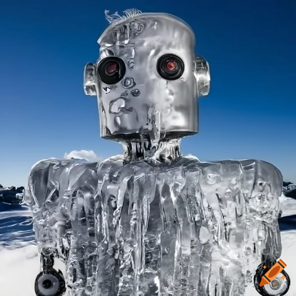 Ice-covered silver robot on Craiyon