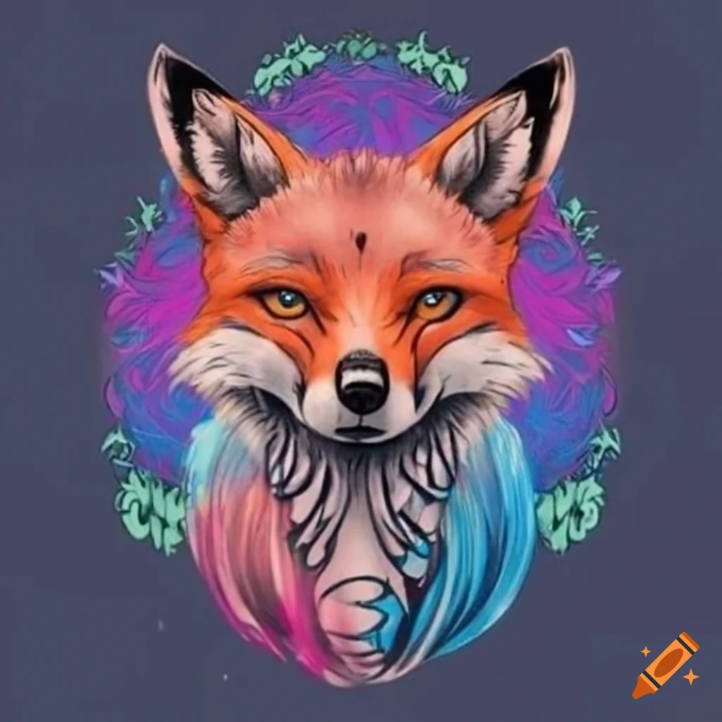 Vibrant tattoo of a fox with transgender flag colors on Craiyon