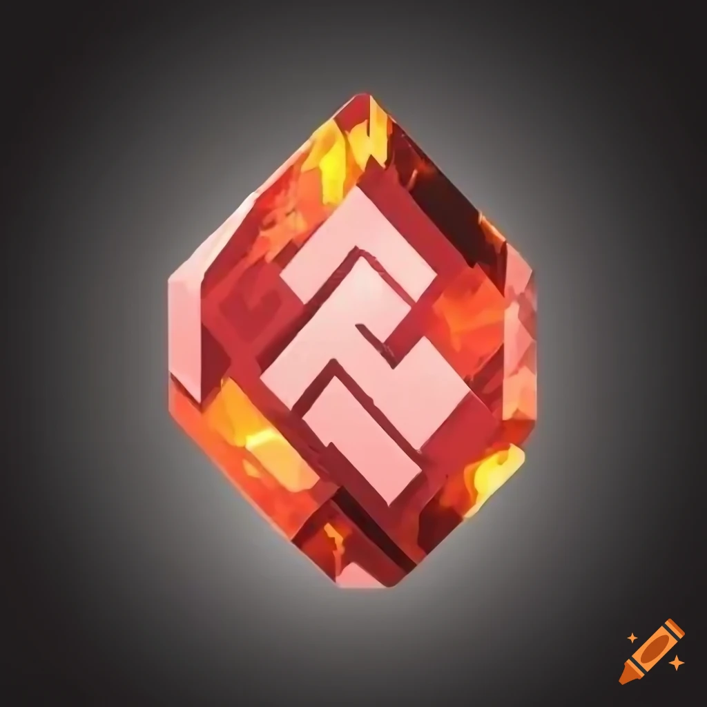 Gemstone with pixel art fire rune on Craiyon