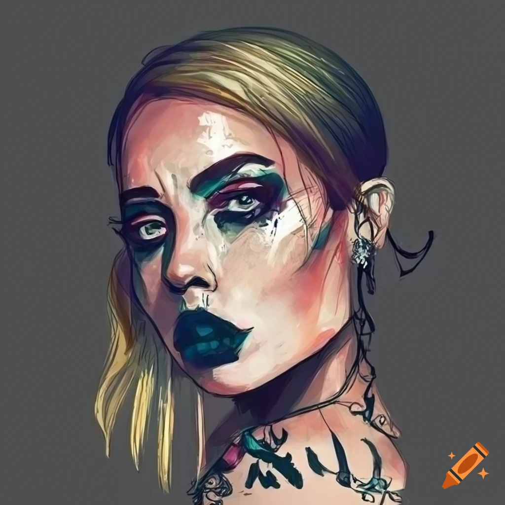 Sketch of a woman in alternative rock style on Craiyon