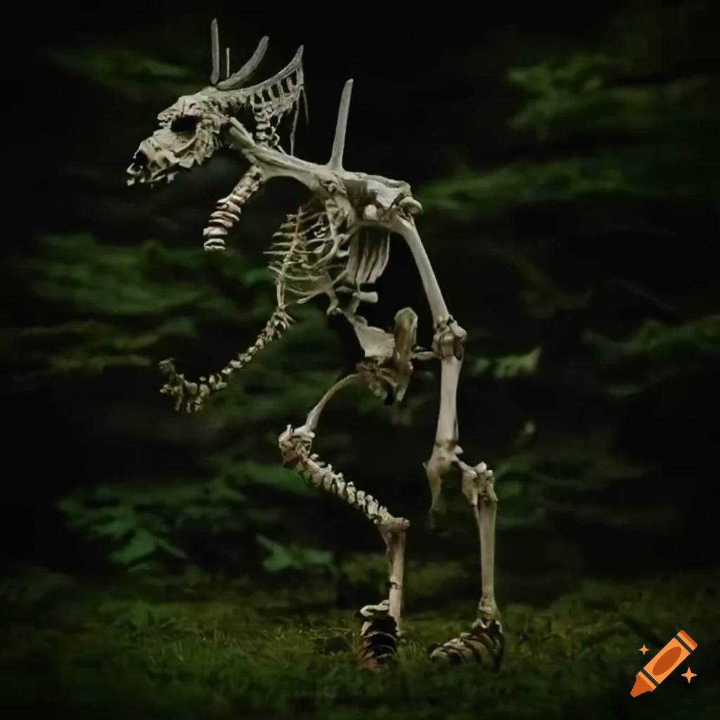 Skeletal beast in a dark forest on Craiyon