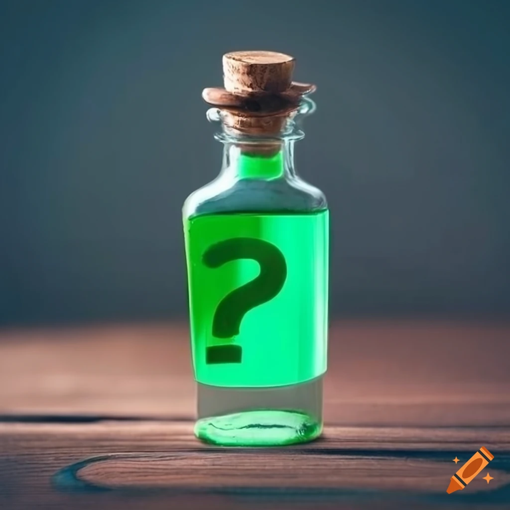 Mysterious green potion with a question mark on Craiyon