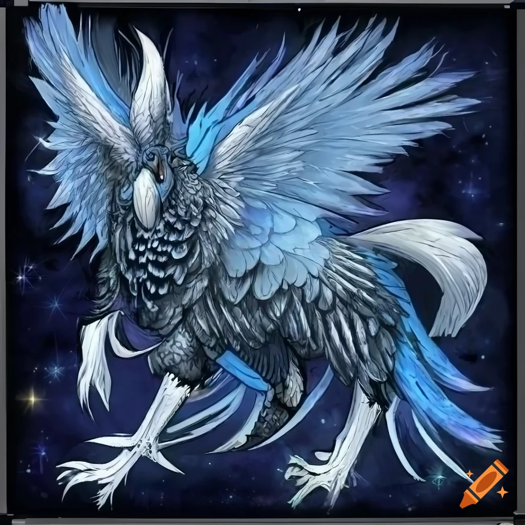 Anime-style artwork of a fantastical hybrid bird on Craiyon