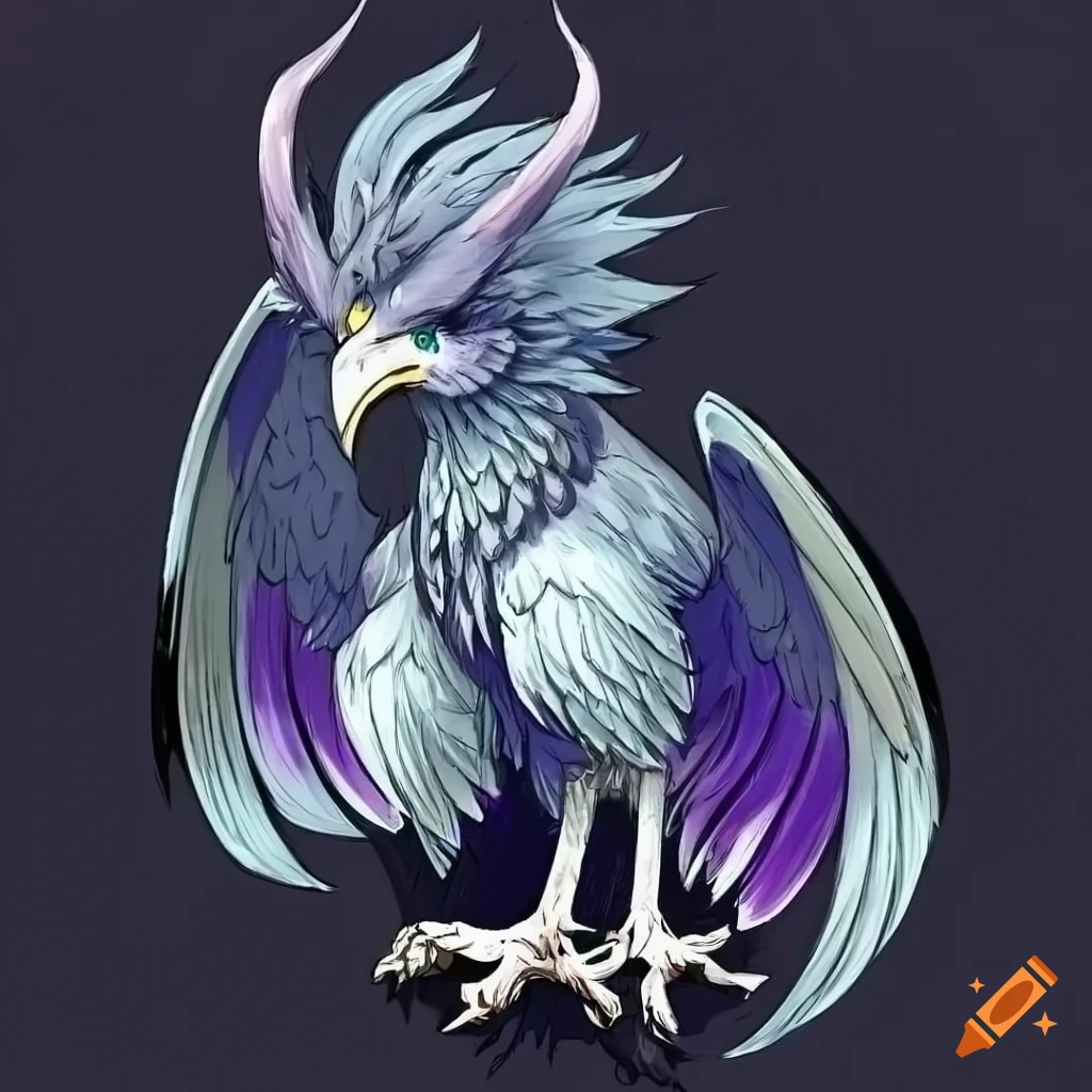 Cel-shaded stylised eldritch owl phoenix gryphon chicken artwork on Craiyon