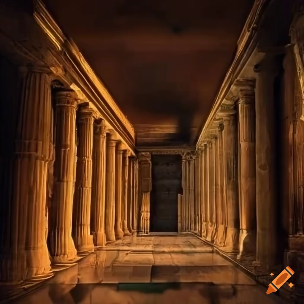 Interior of a greco-roman temple with babylonian and hebrew influences ...