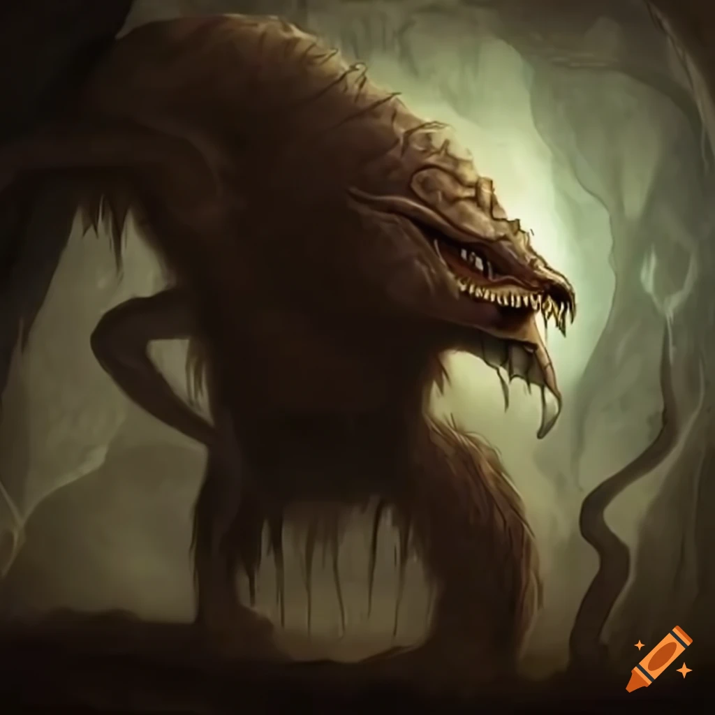 Illustration of a furry monster in a mysterious cave on Craiyon