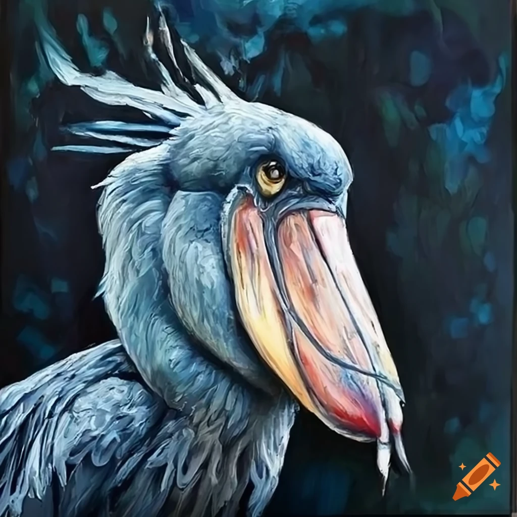 Creepy oil painting of a shoebill stork on Craiyon