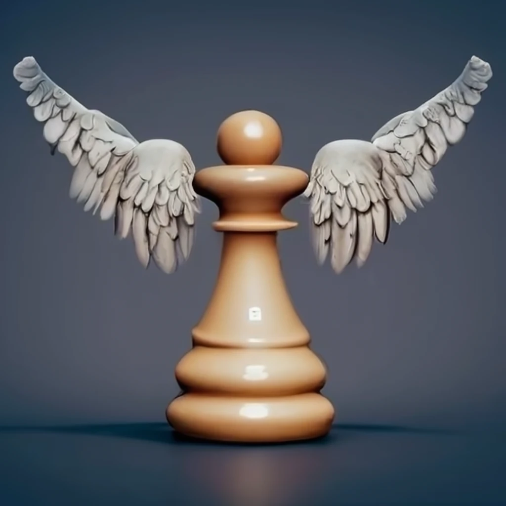 Chess pawn with angel wings on a chessboard on Craiyon