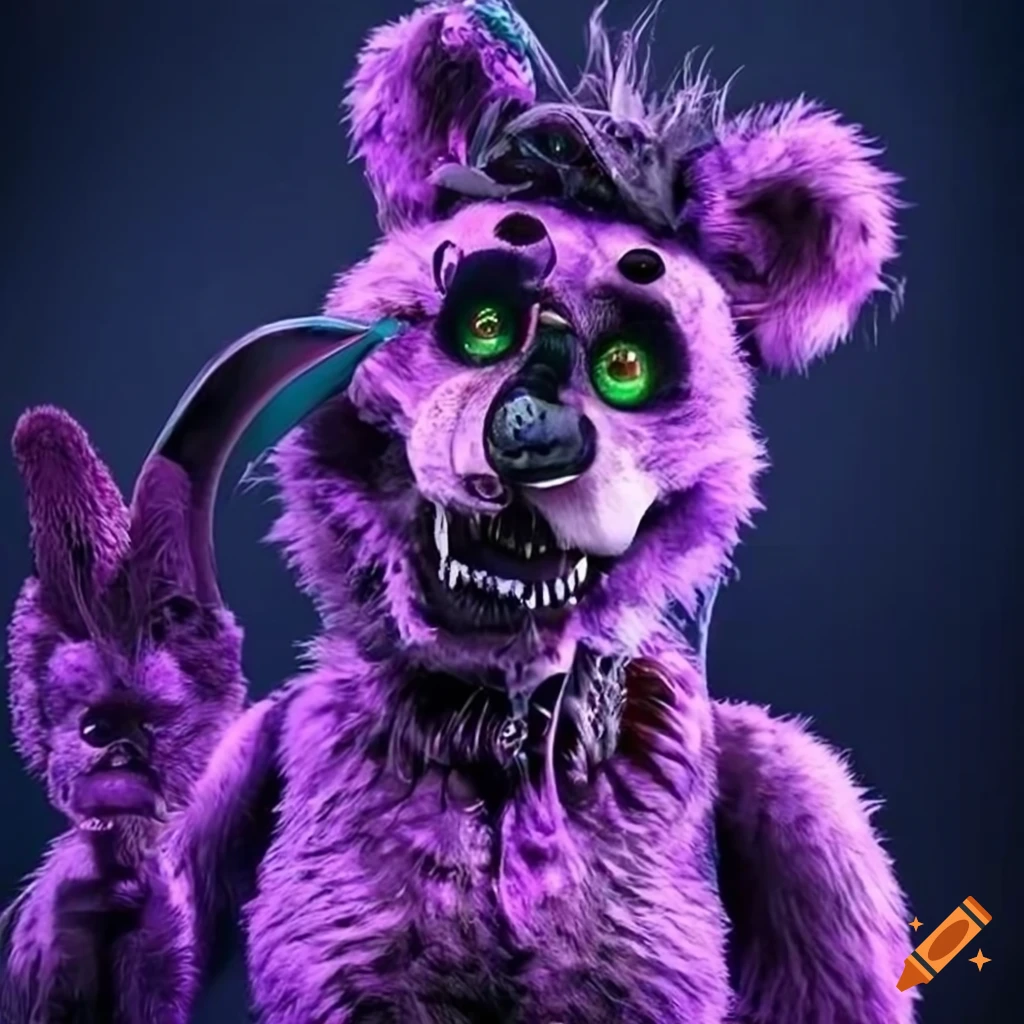 Decaying robotic fursona bear with glowing eyes on Craiyon