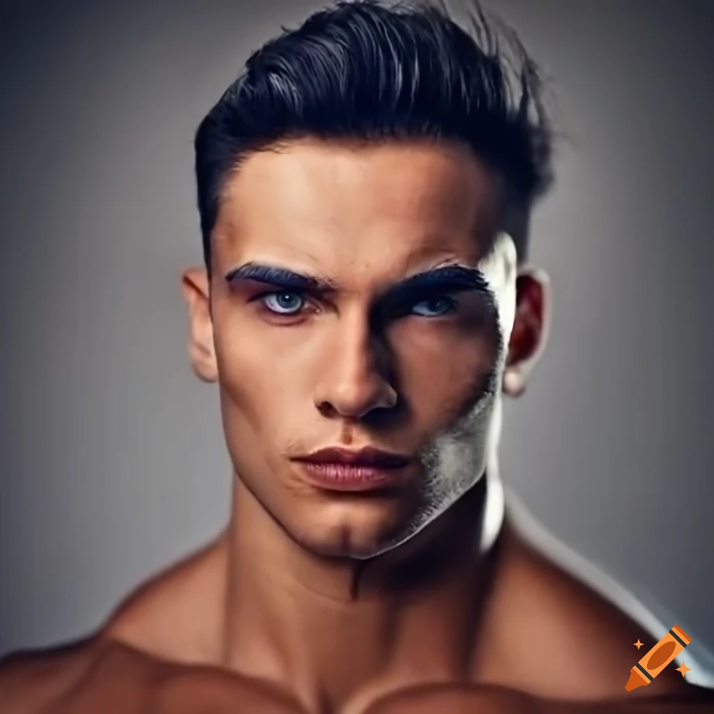 Close up of a serious male bodybuilder's face on Craiyon