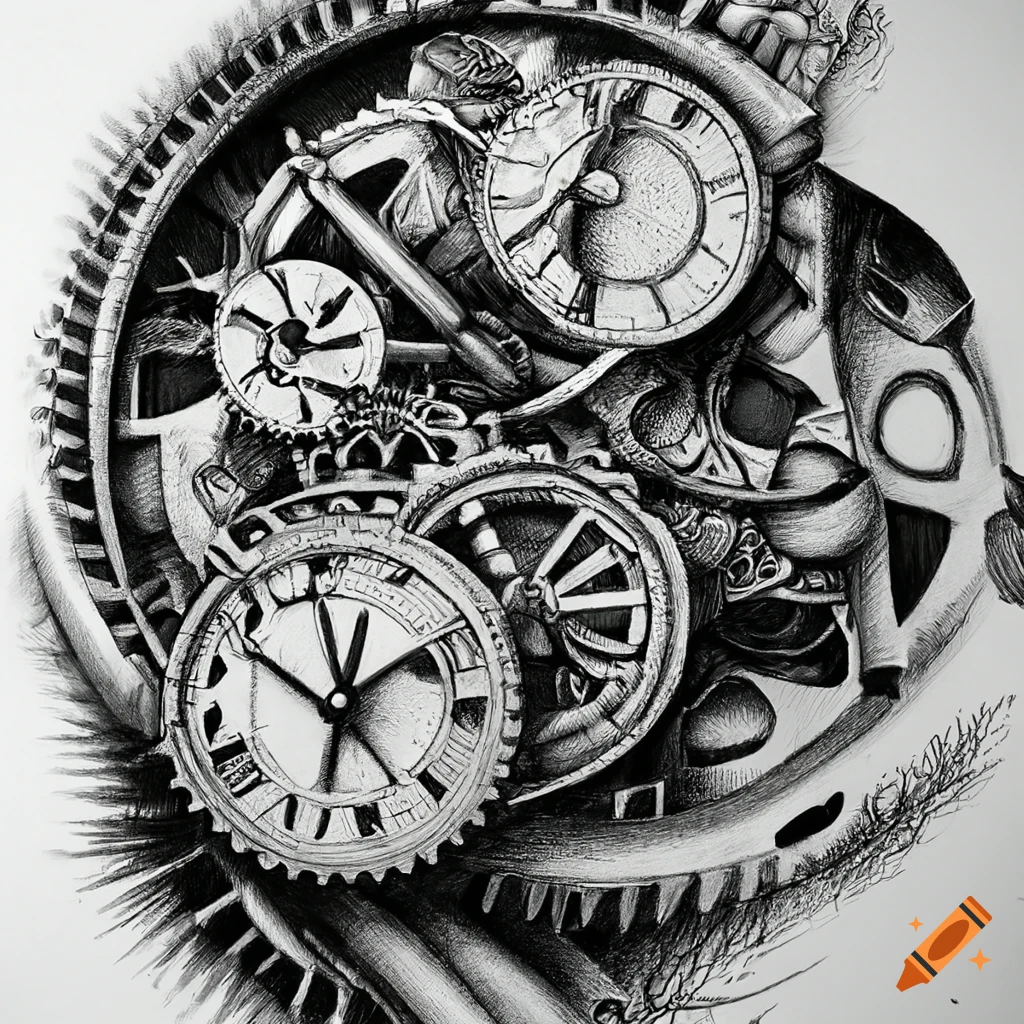 Realistic pencil drawing of clock gears on Craiyon