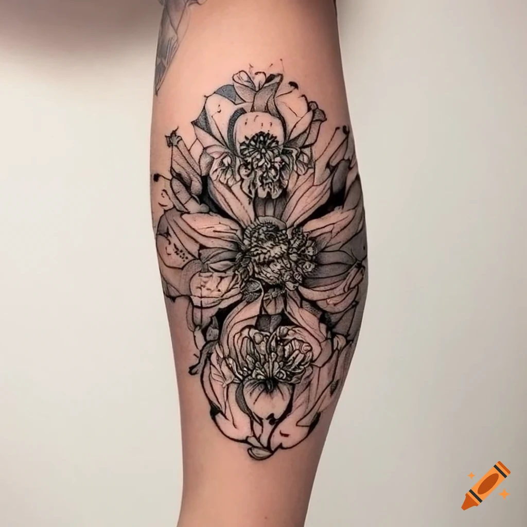 Flower tattoo design with bees and honeycombs on Craiyon