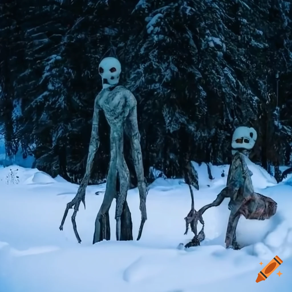 Scary alien snowman in a snowy mountain landscape on Craiyon