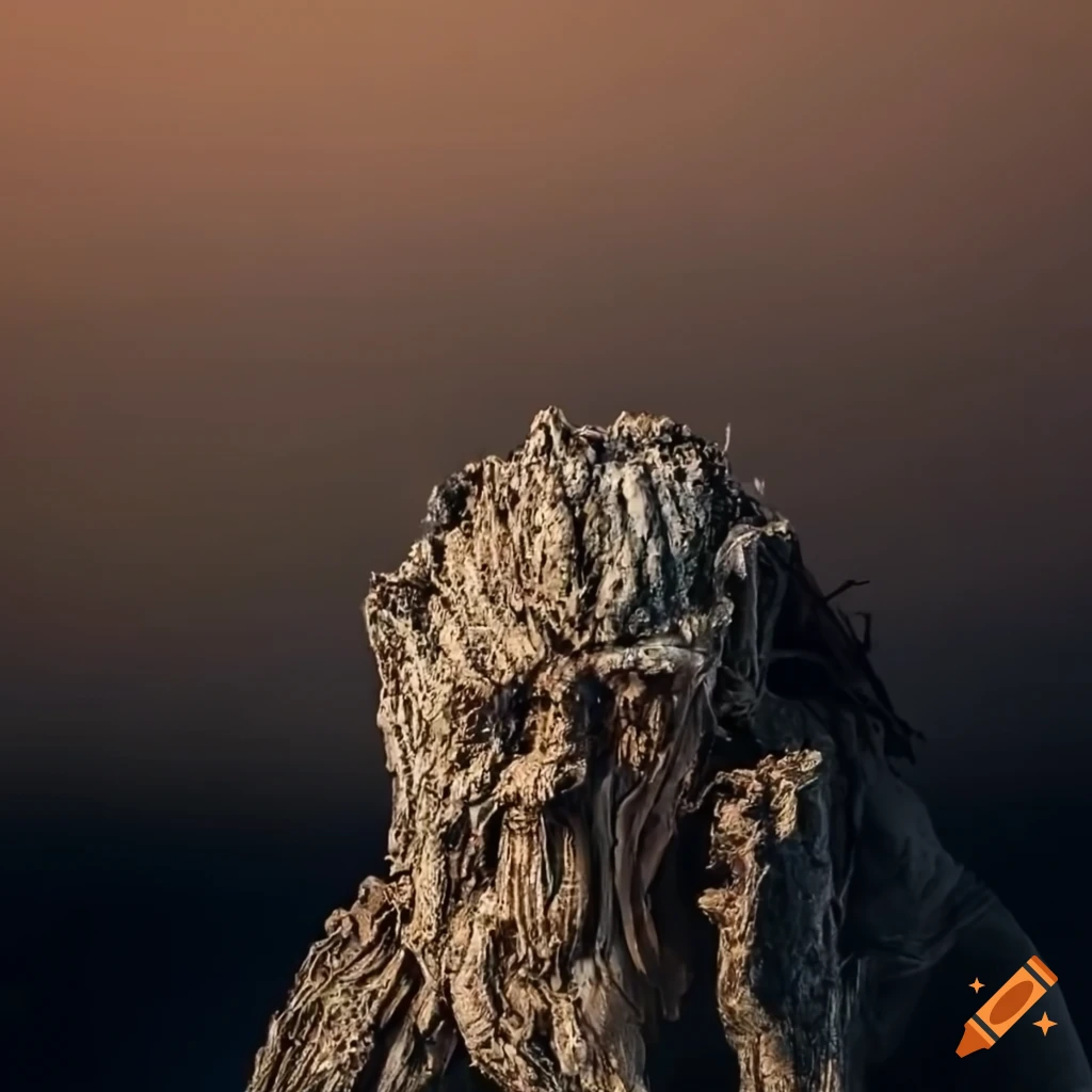 Dramatic sculpture made of branches in a destroyed landscape on Craiyon