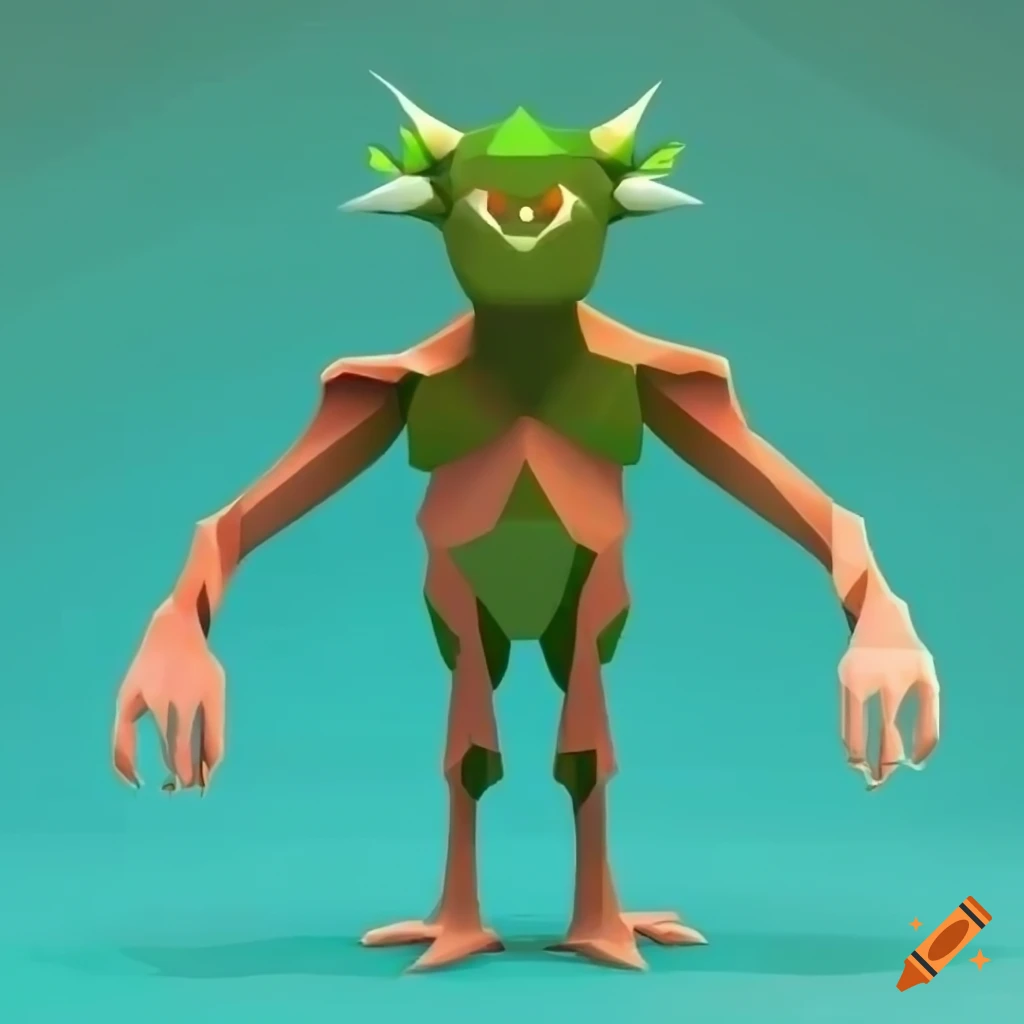 Cartoon rendering of a forest monster in low poly style on Craiyon