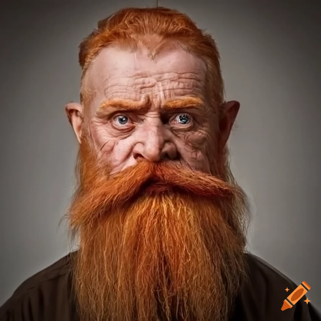 Portrait of a middle aged dwarf with a red beard on Craiyon