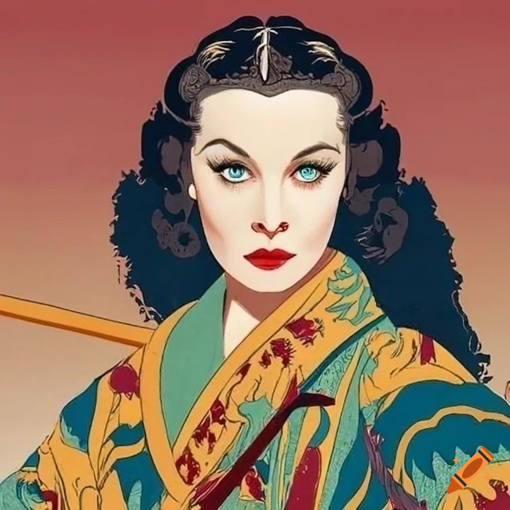 Ukiyo-e artwork of Vivien Leigh as a warrior on Craiyon