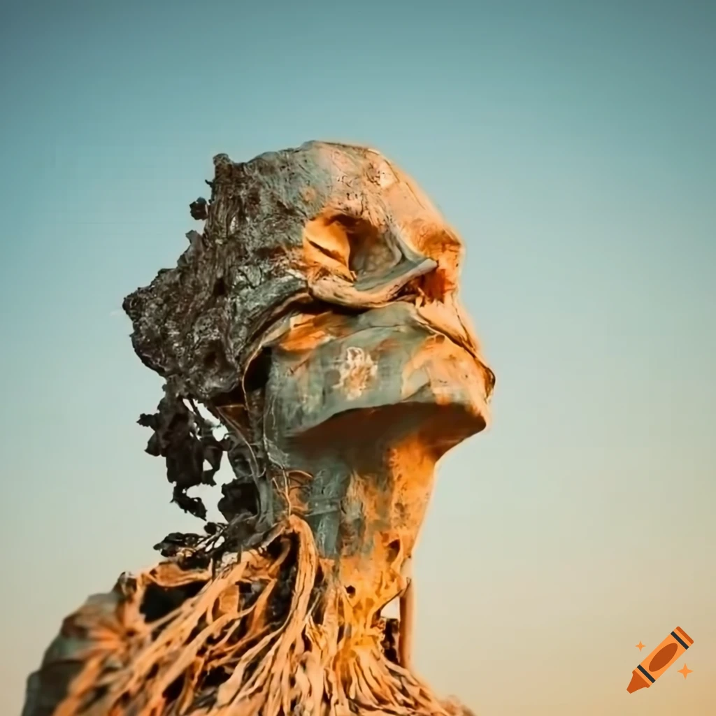 Close-up of a distorted figure caught in a web-like sculpture on Craiyon