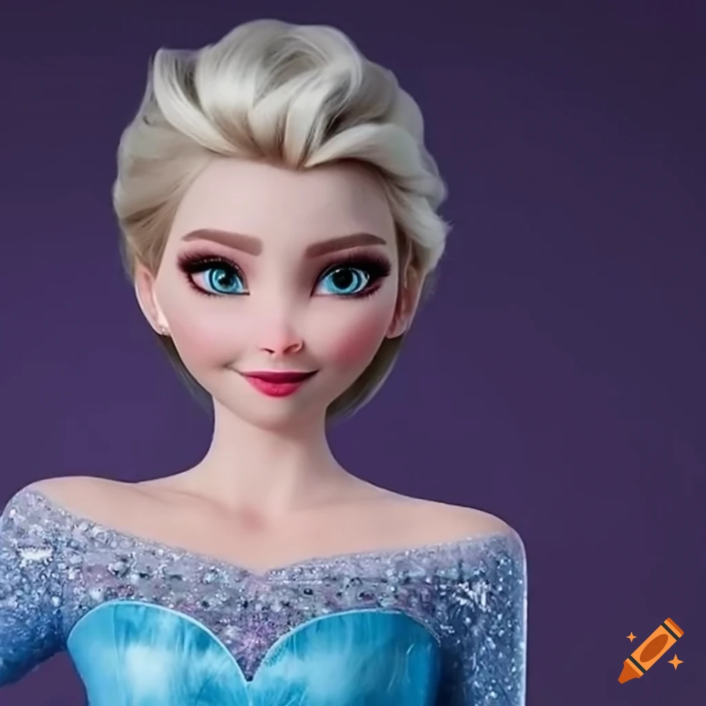 Detailed portrait of a woman transforming into Elsa on Craiyon