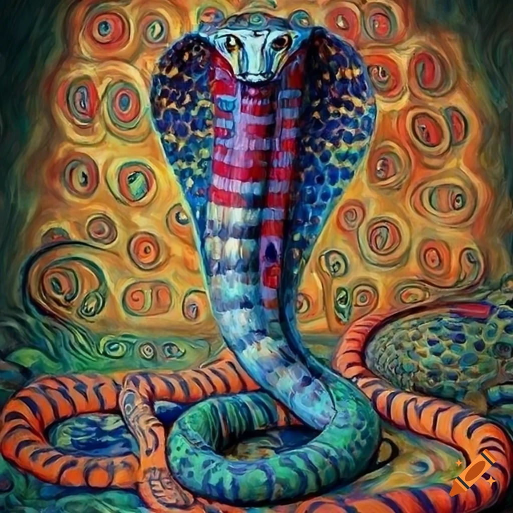 Psychedelic cobra snake inspired by Gustav Klimt on Craiyon