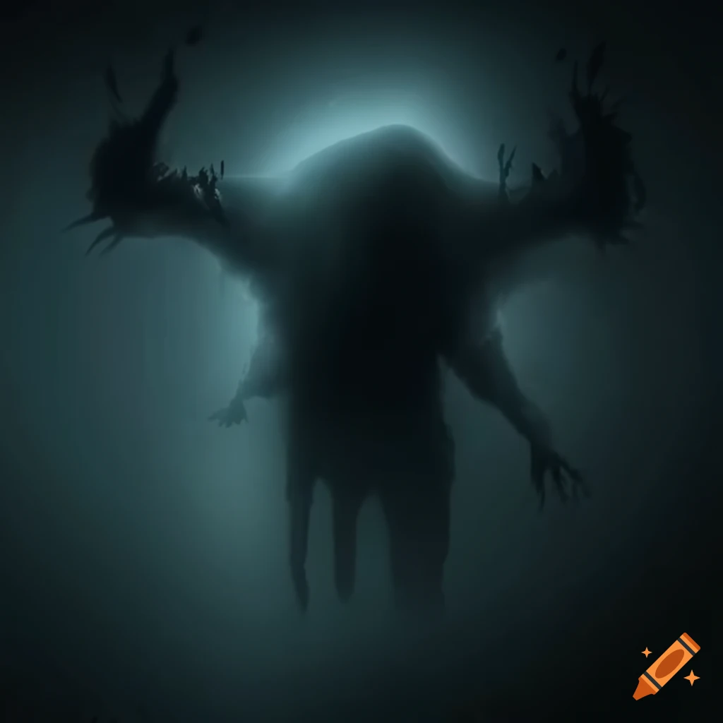 Dark fantasy landscape with a phantom shadow monster on Craiyon