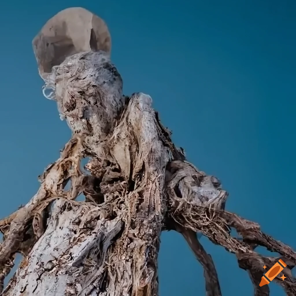 Close-up of a distorted figure caught in a web-like sculpture on Craiyon