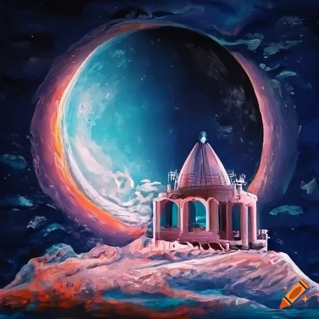 Acrylic illustration of a science research facility on the moon on Craiyon