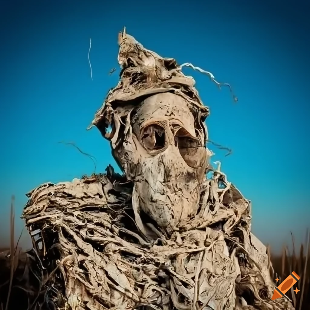 Sculpture of a distorted figure caught in a web on Craiyon