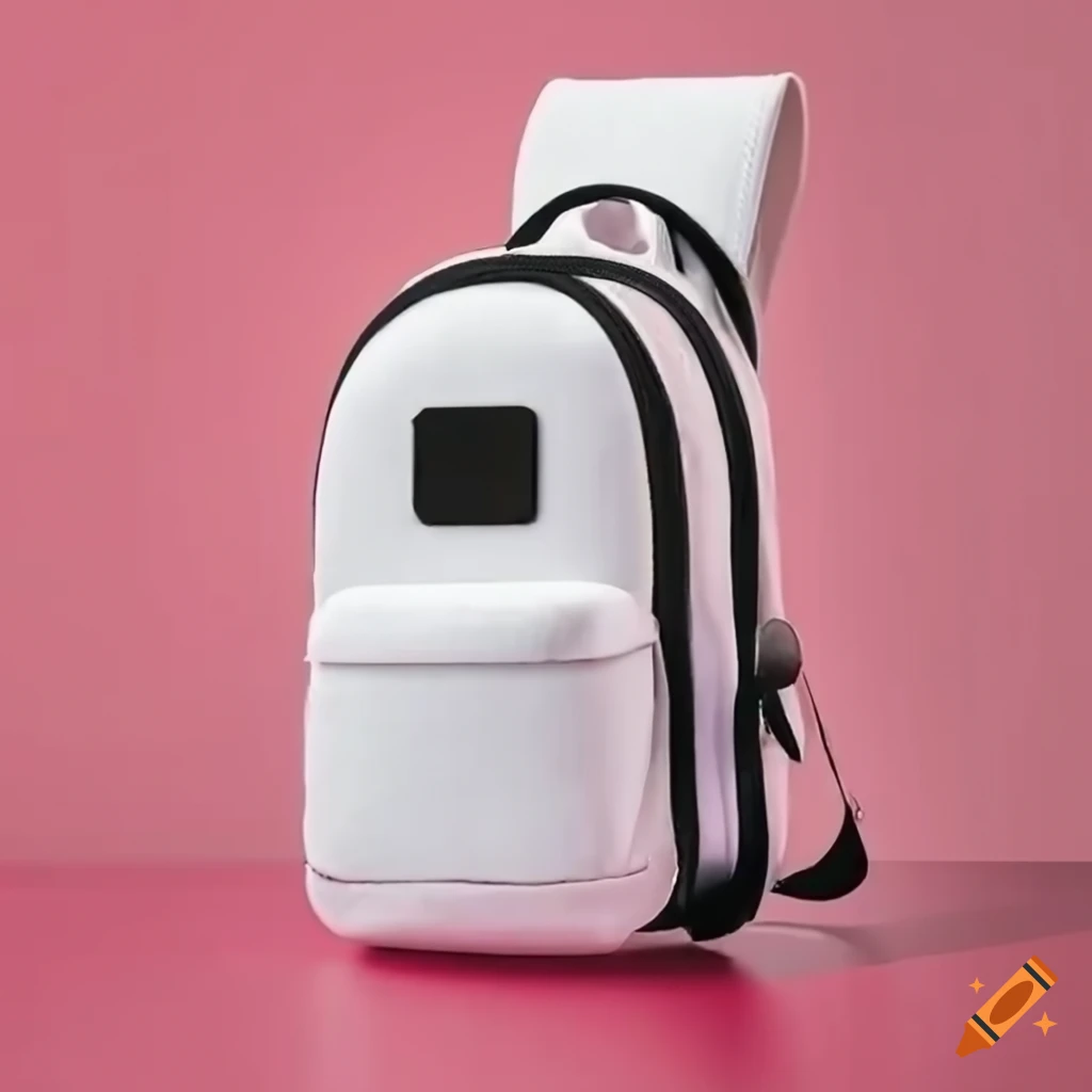 Modern white backpack with hidden camera and microphone on Craiyon