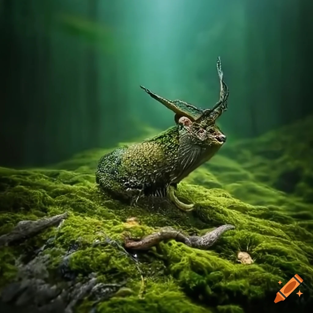 Image of mythical creatures in mossy ruins on Craiyon