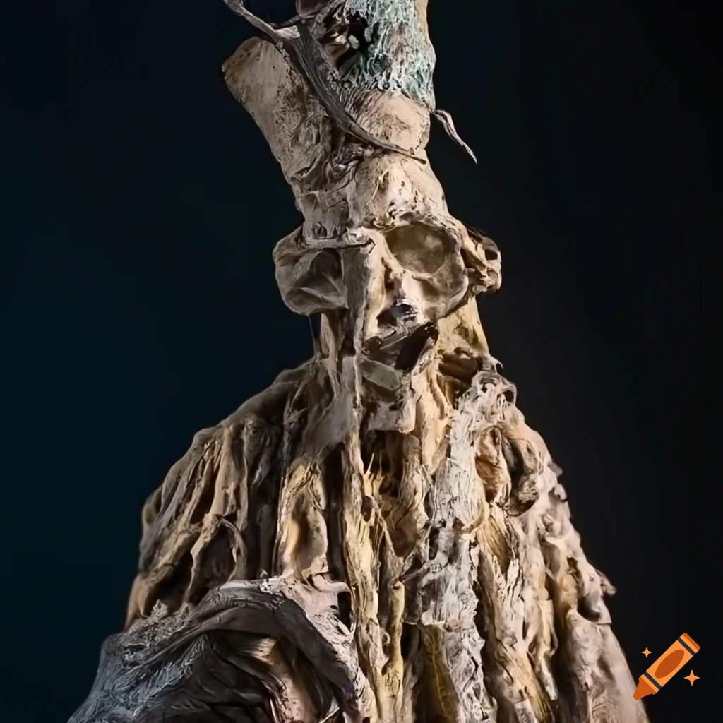 Sculpture of a distorted figure caught in a web on Craiyon