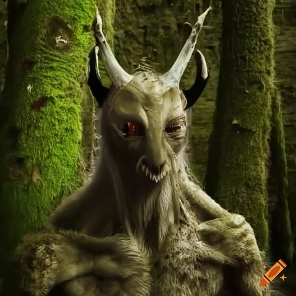 Illustration of horned creatures in mossy ruins on Craiyon