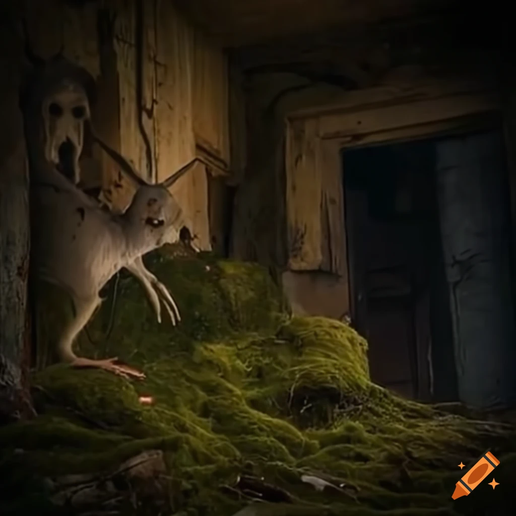 Image of creepy creatures in abandoned houses on Craiyon