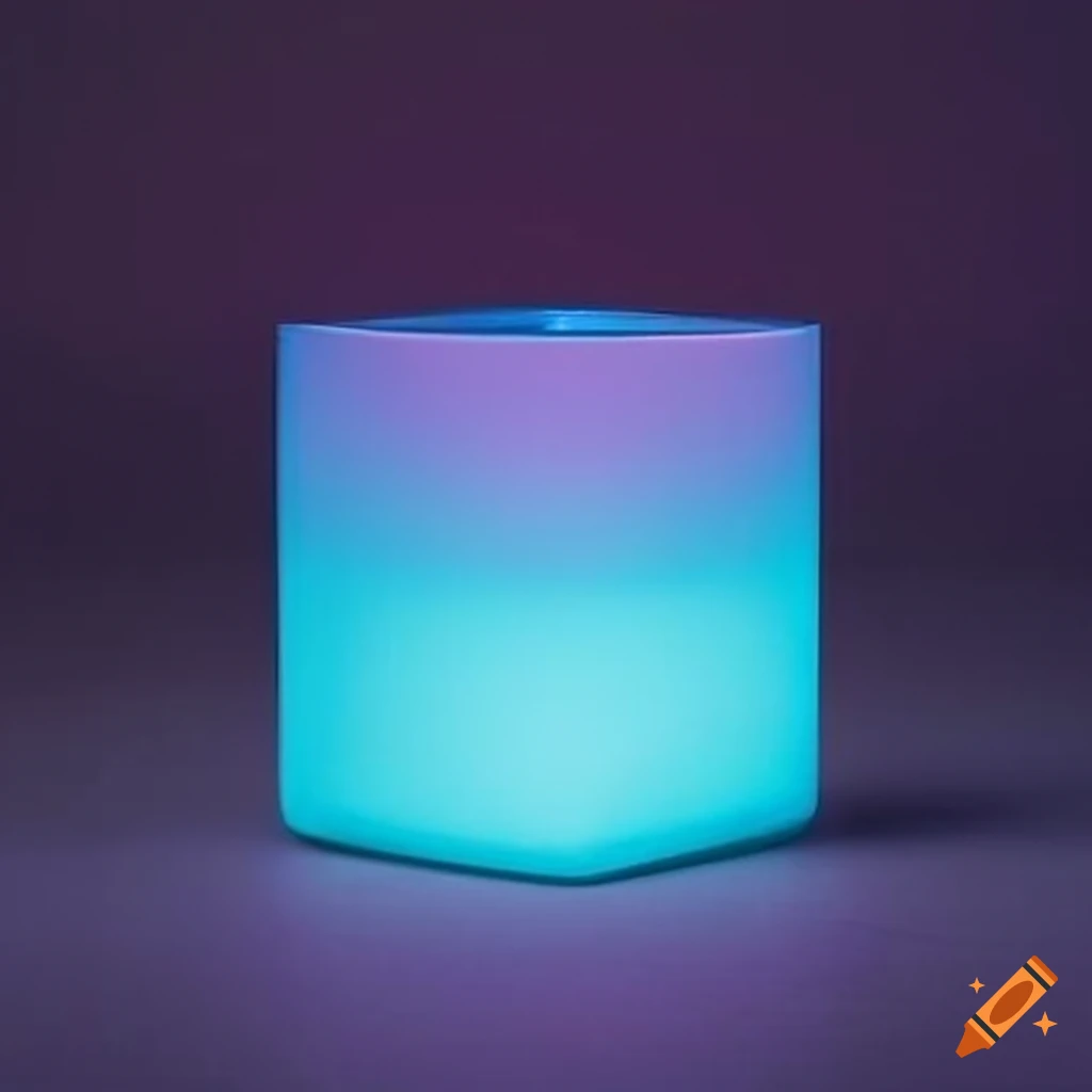 Square cup of luminous light blue-pink liquid