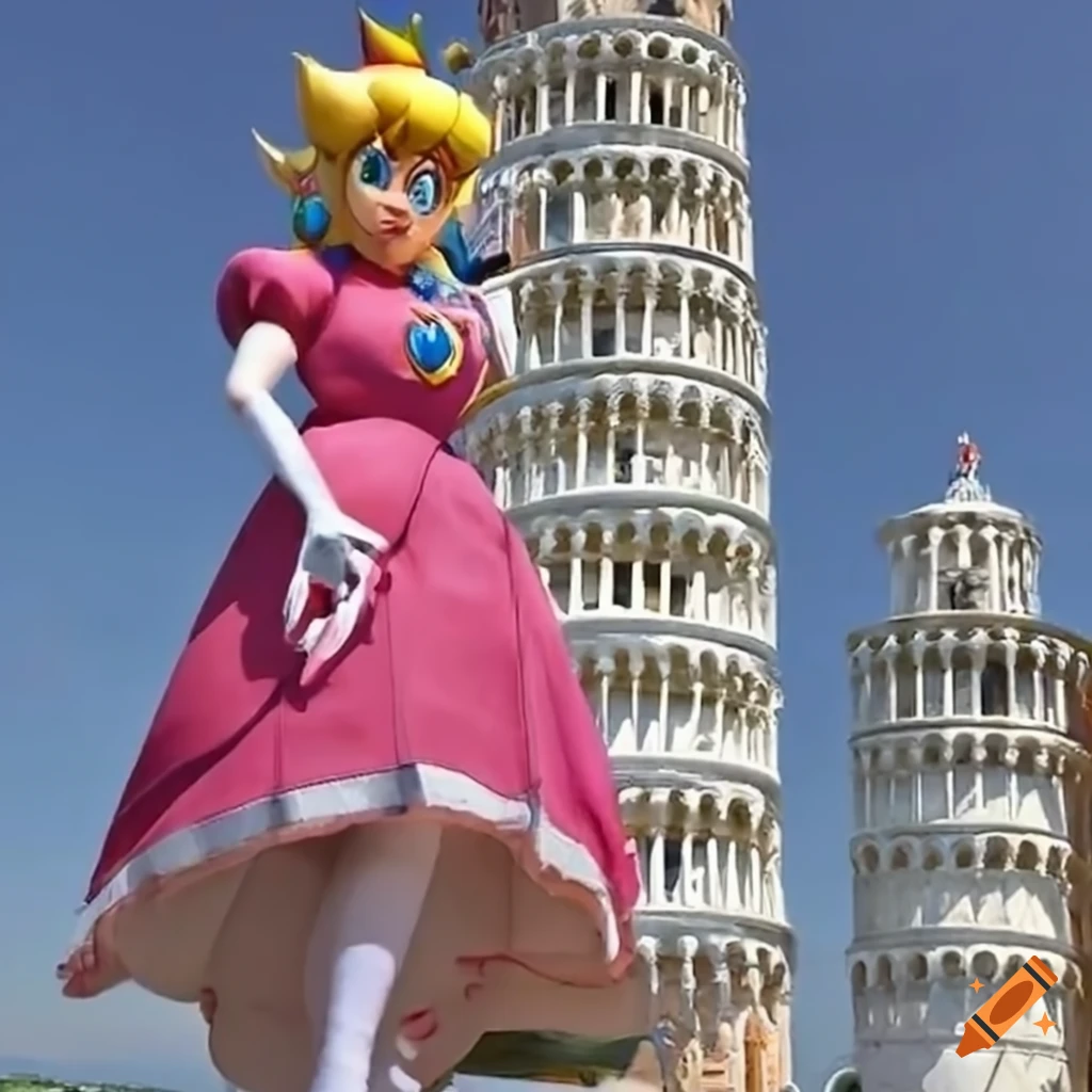 Princess Peach taking a selfie near the tower of Pisa on Craiyon